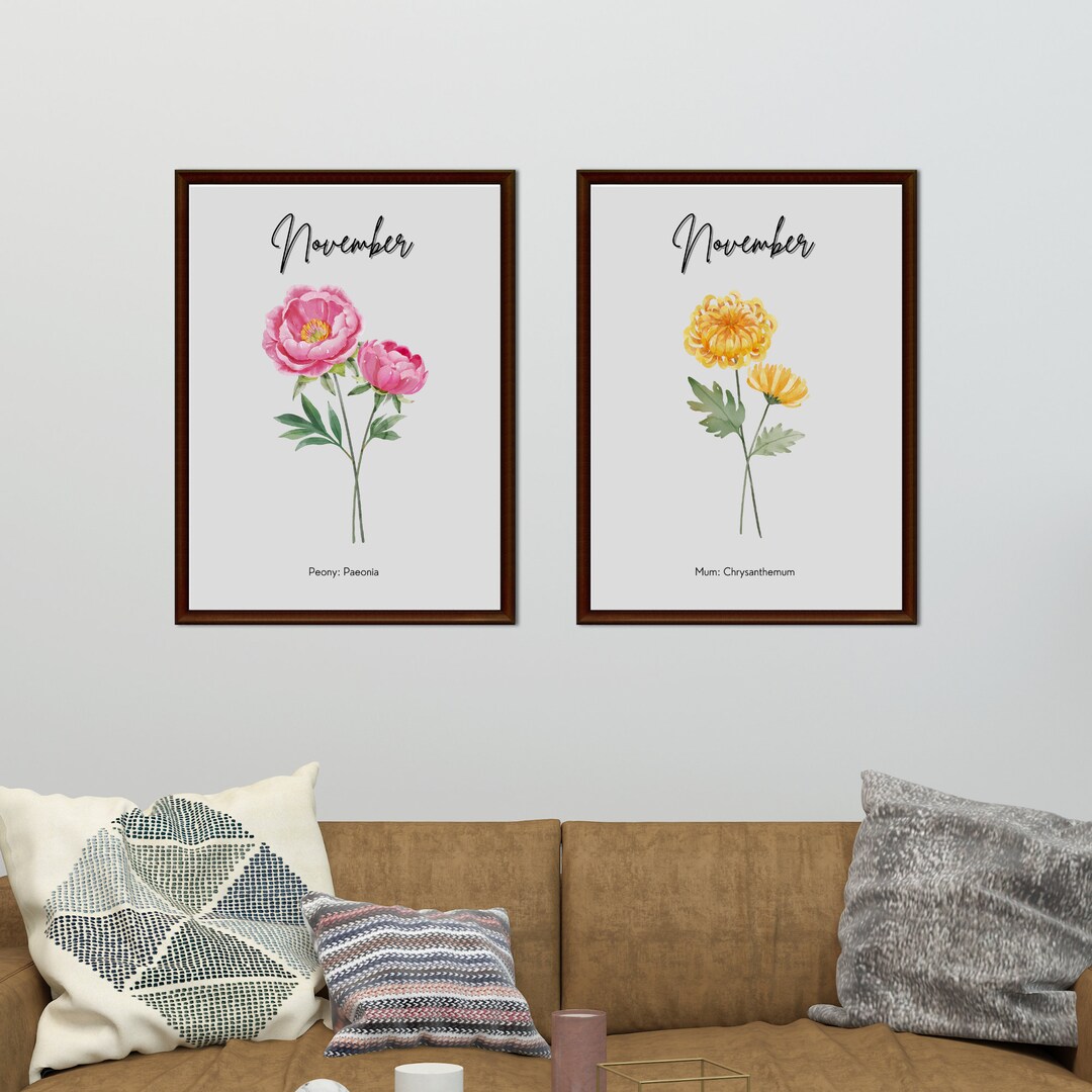 November Flower Wall Art, Peony Wall Art, Marigold Wall Art, November ...