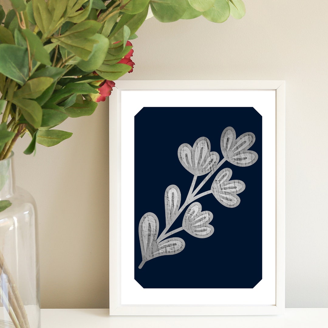 Minimalist Navy Blue Floral Wall Art Abstract Line Art Wall - Etsy
