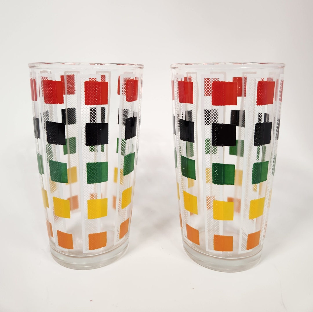 Vintage Set of 2 MCM Geometric Pattern Tumblers - Etsy
