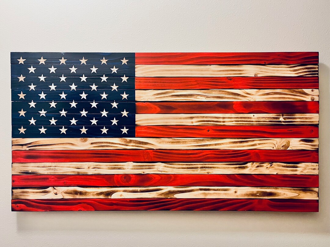 19.25"x37" Rustic Handmade Wooden Flag, Handcrafted, Hand Torched ...