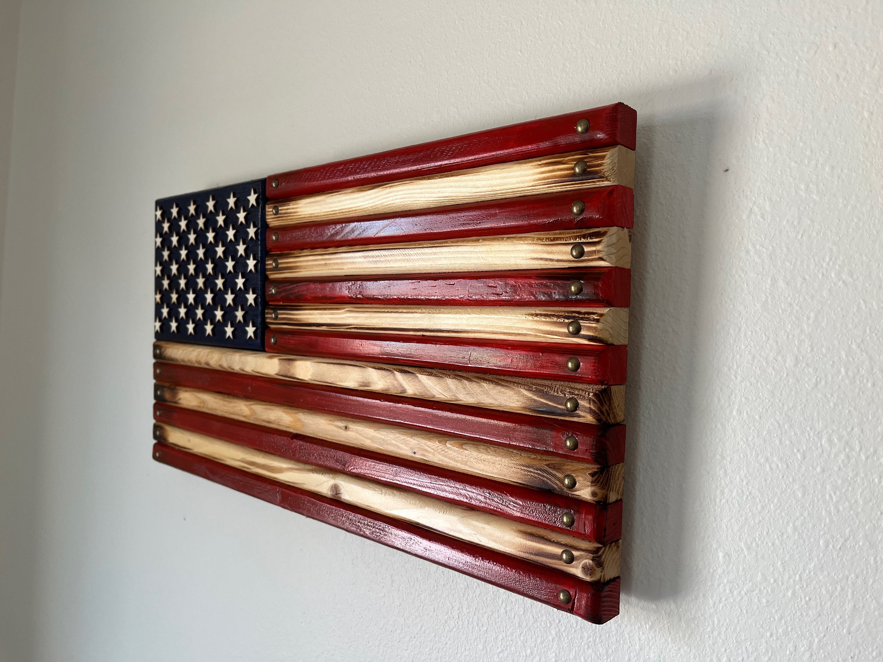 8.5"x15.75" Rustic Handmade Wooden Flag, Handcrafted, Hand Torched ...