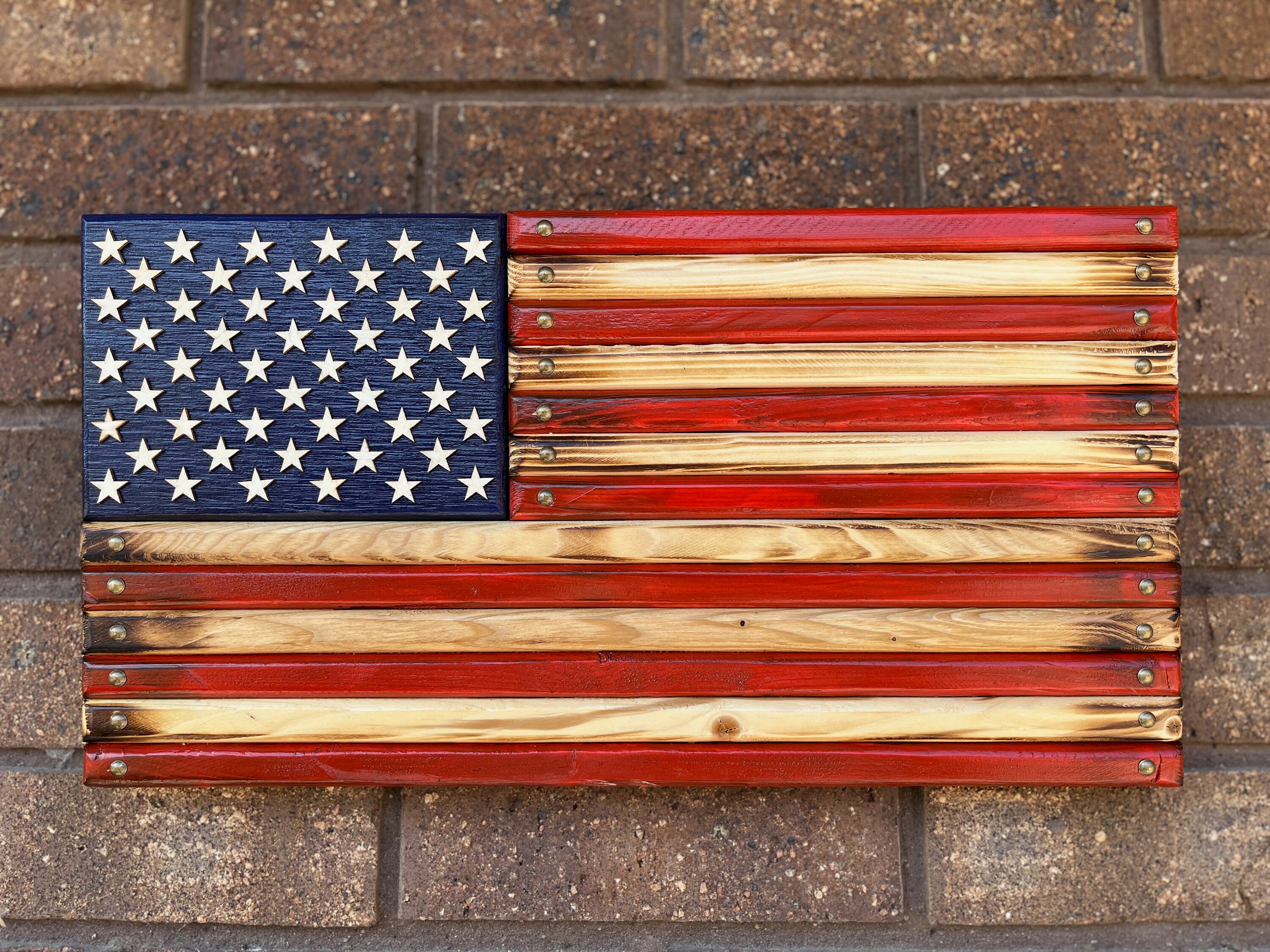 8.5"x15.75" Rustic Handmade Wooden Flag, Handcrafted, Hand Torched ...
