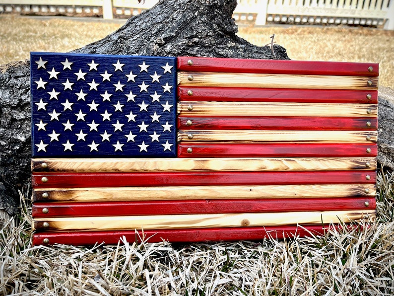 8.5"x15.75" Rustic Handmade Wooden Flag, Handcrafted, Hand Torched ...