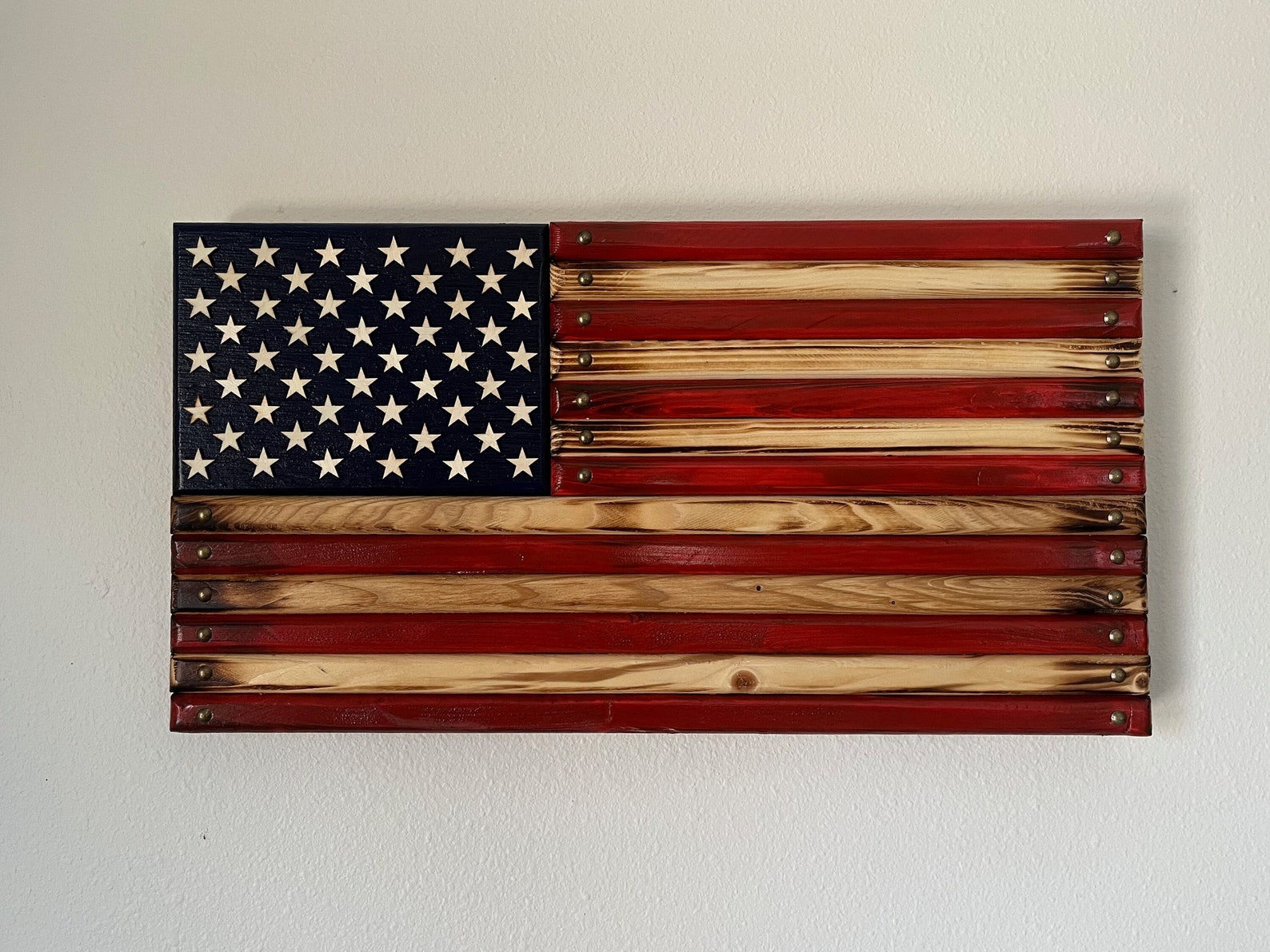 8.5"x15.75" Rustic Handmade Wooden Flag, Handcrafted, Hand Torched ...