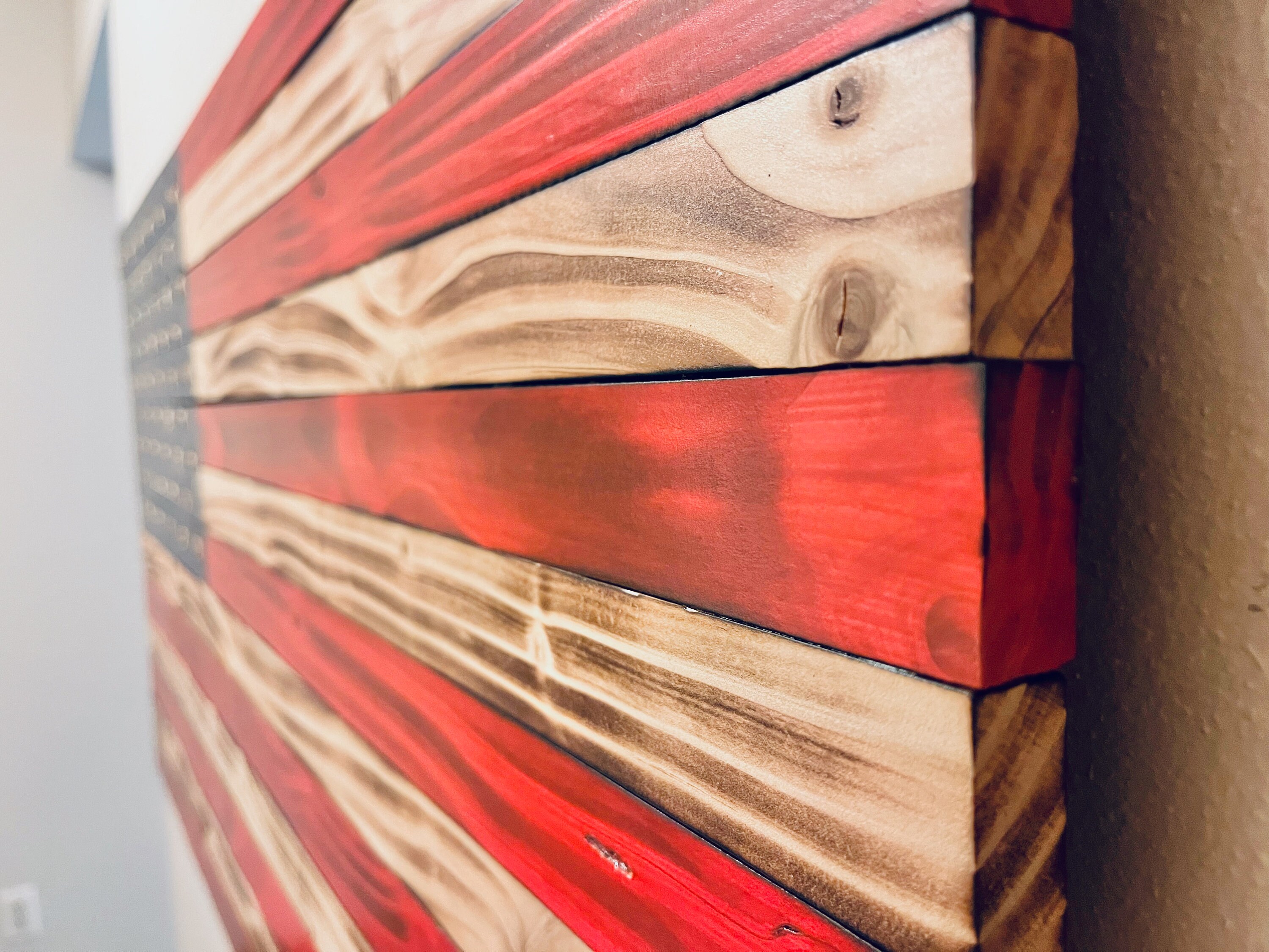19.25"x37" Rustic Handmade Wooden Flag, Handcrafted, Hand Torched ...