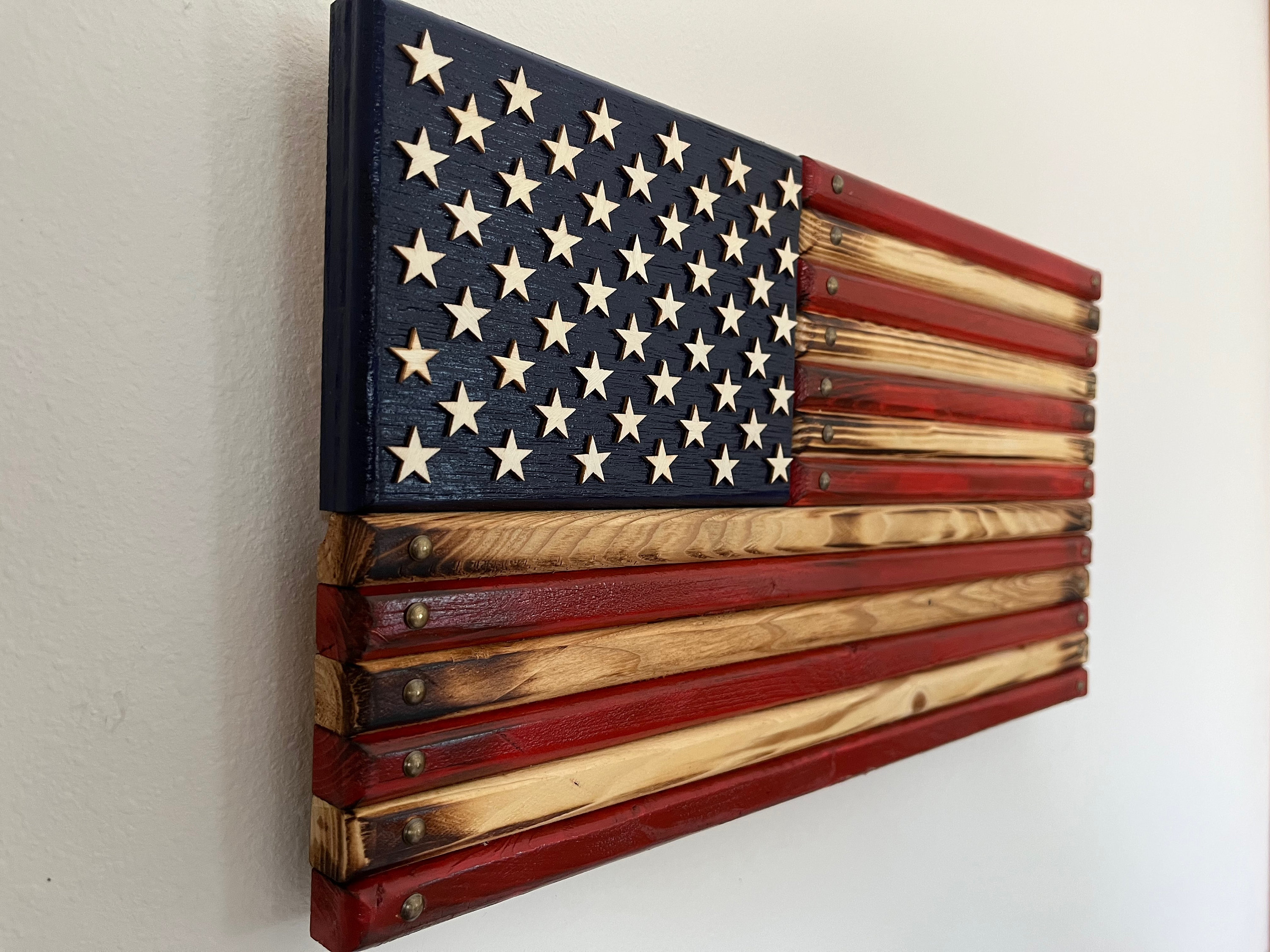 8.5"x15.75" Rustic Handmade Wooden Flag, Handcrafted, Hand Torched ...