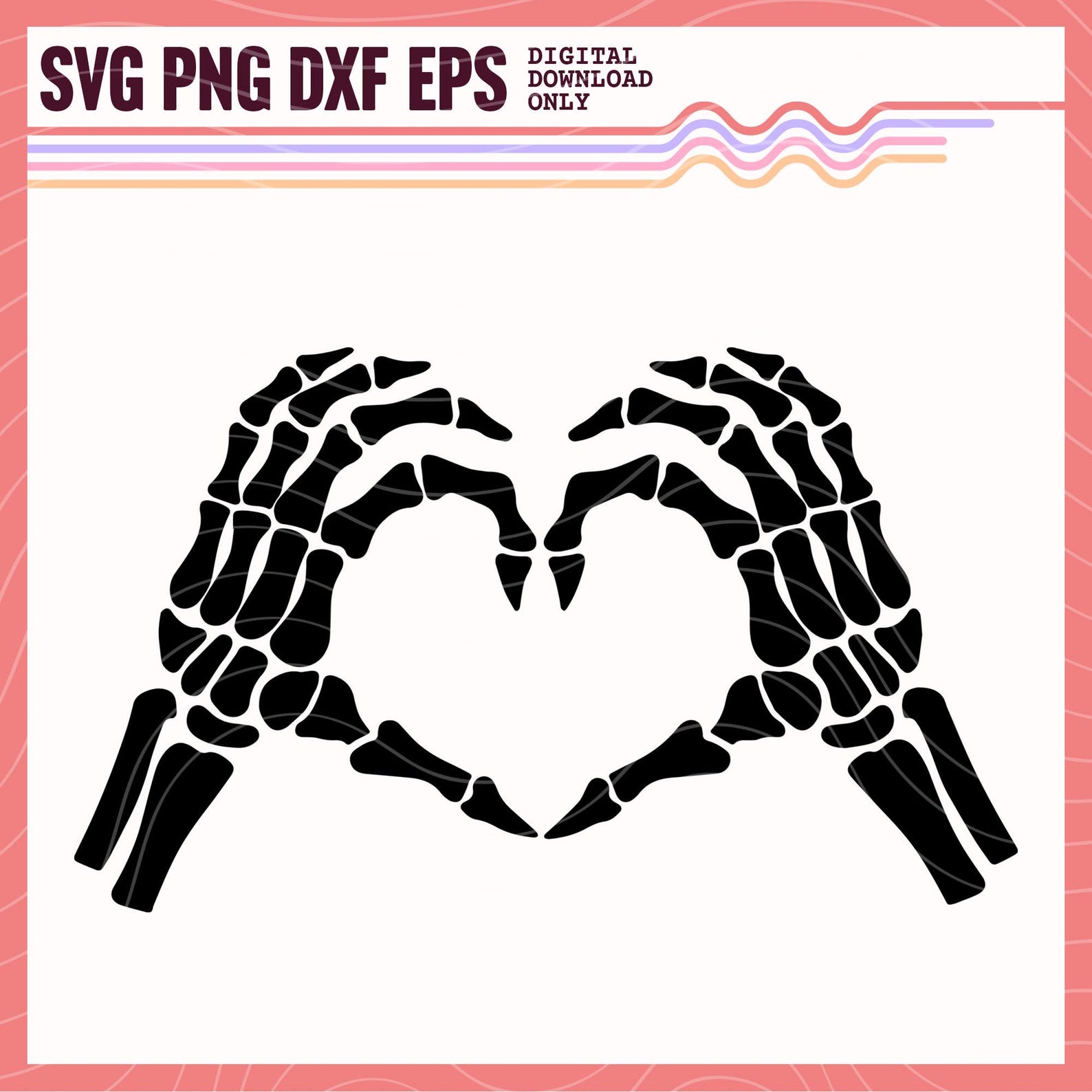 Skeleton Hands SVG PNG DXF, Halloween Skeleton Hands Heart Vector Image ...
