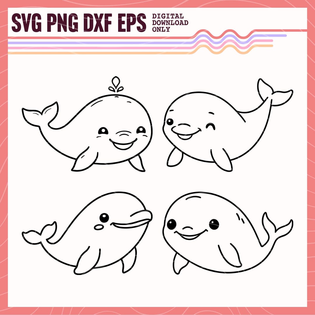 Beluga Whale Bundle SVG PNG, Cute Kawaii Beluga Whale Collection Vector ...
