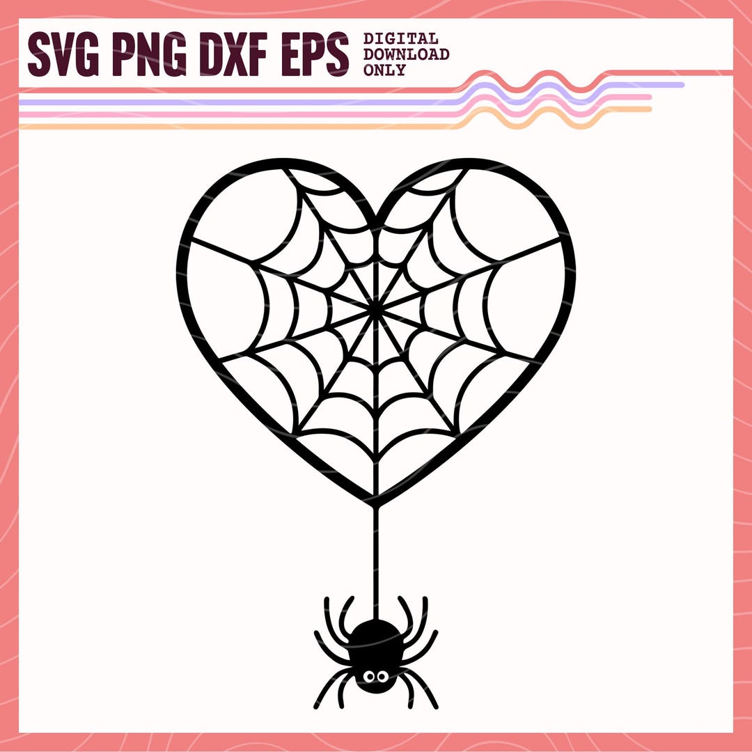 Spider SVG PNG DXF, Spider and Heart Spider Web Vector Image, Halloween ...