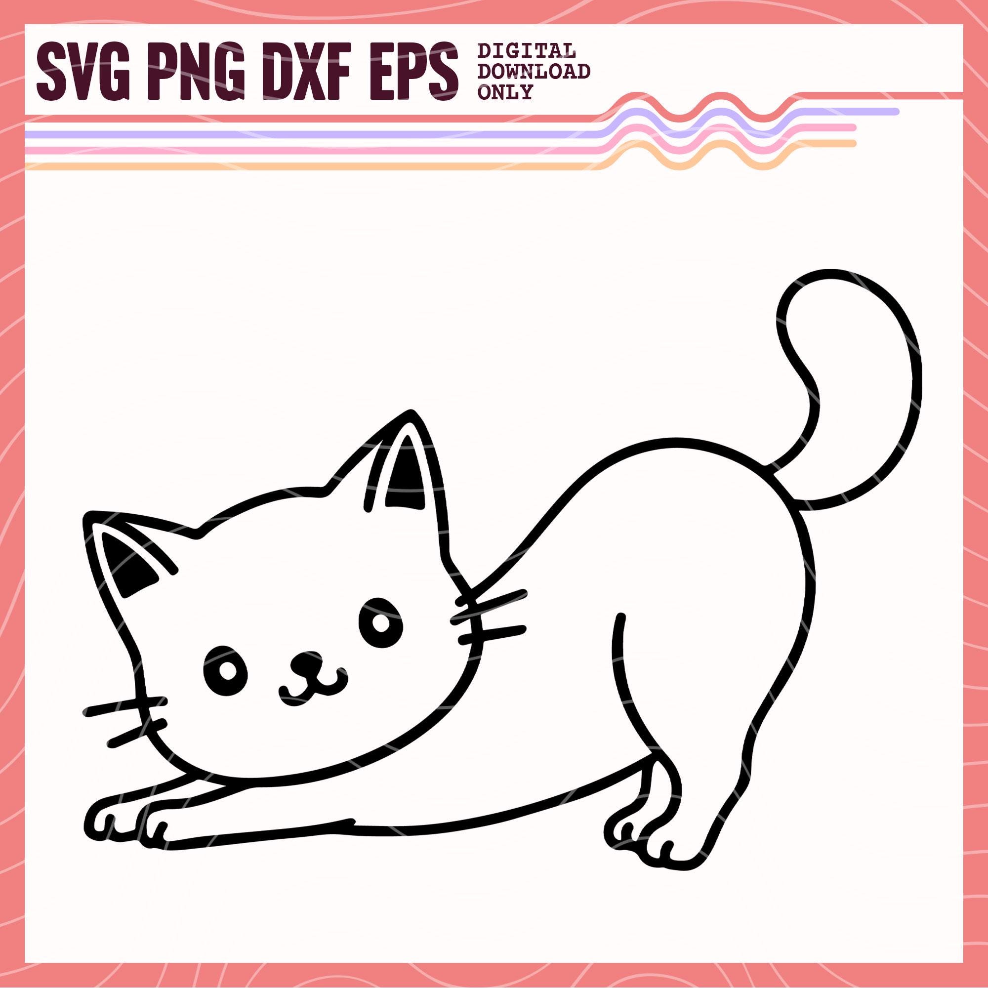 Cute Cat Stretching SVG PNG, Cute Kawaii Cat Stretching Vector Design ...