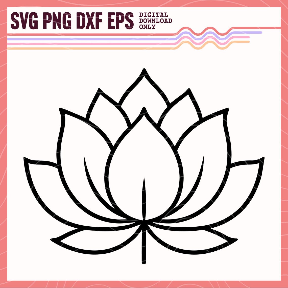 Lotus Flower SVG PNG DXF, Lotus Flower Line Art Style Vector Image ...
