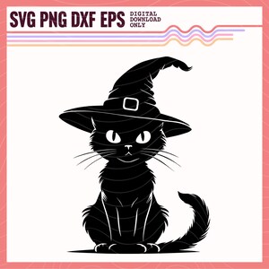 Halloween Cat SVG PNG, Black Halloween Cat With Witch Hat Vector Image ...