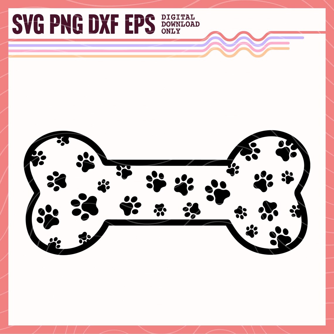Dog Bone and Paws SVG PNG DXF, Dog Paws Pattern in Dog Bone Vector ...