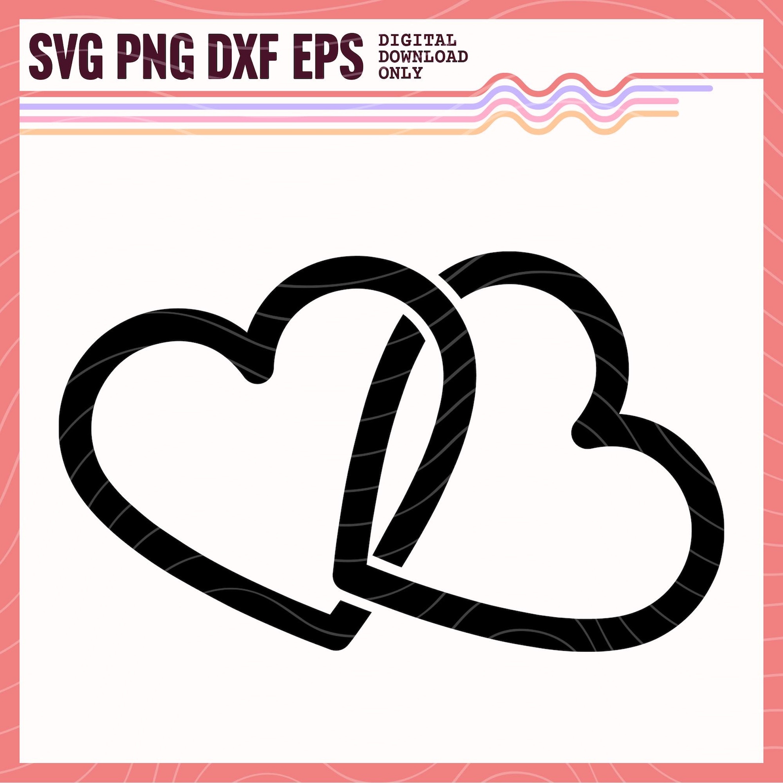 Hearts SVG PNG DXF, Two Interlocking Hearts Vector Image, Valentine's ...
