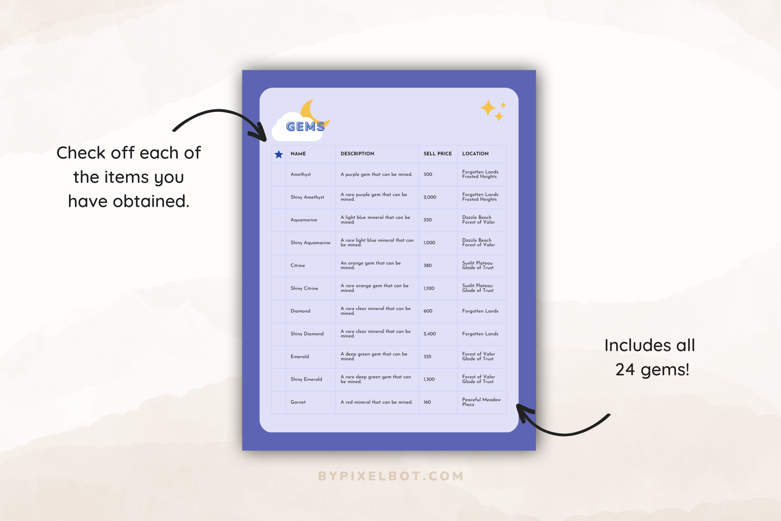 Dreamlight Valley Planner Gems Checklist Dreamlight Valley Printable ...