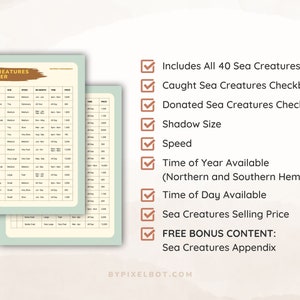 ACNH Sea Creatures Checklist + Catch Guide | Tracker | Modern Animal ...