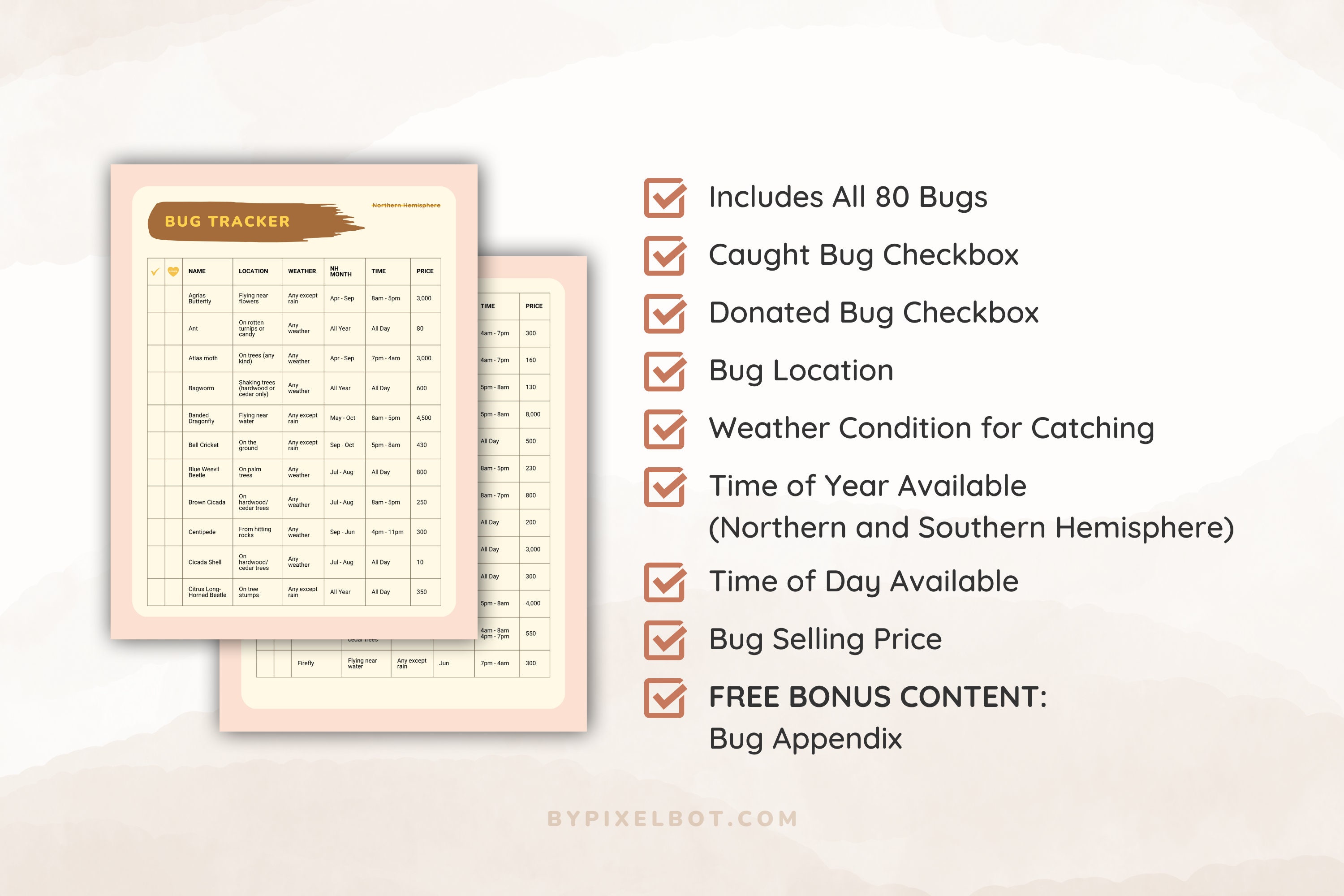 ACNH Bug Checklist + Catch Guide | Bug Tracker | Modern Animal Crossing ...