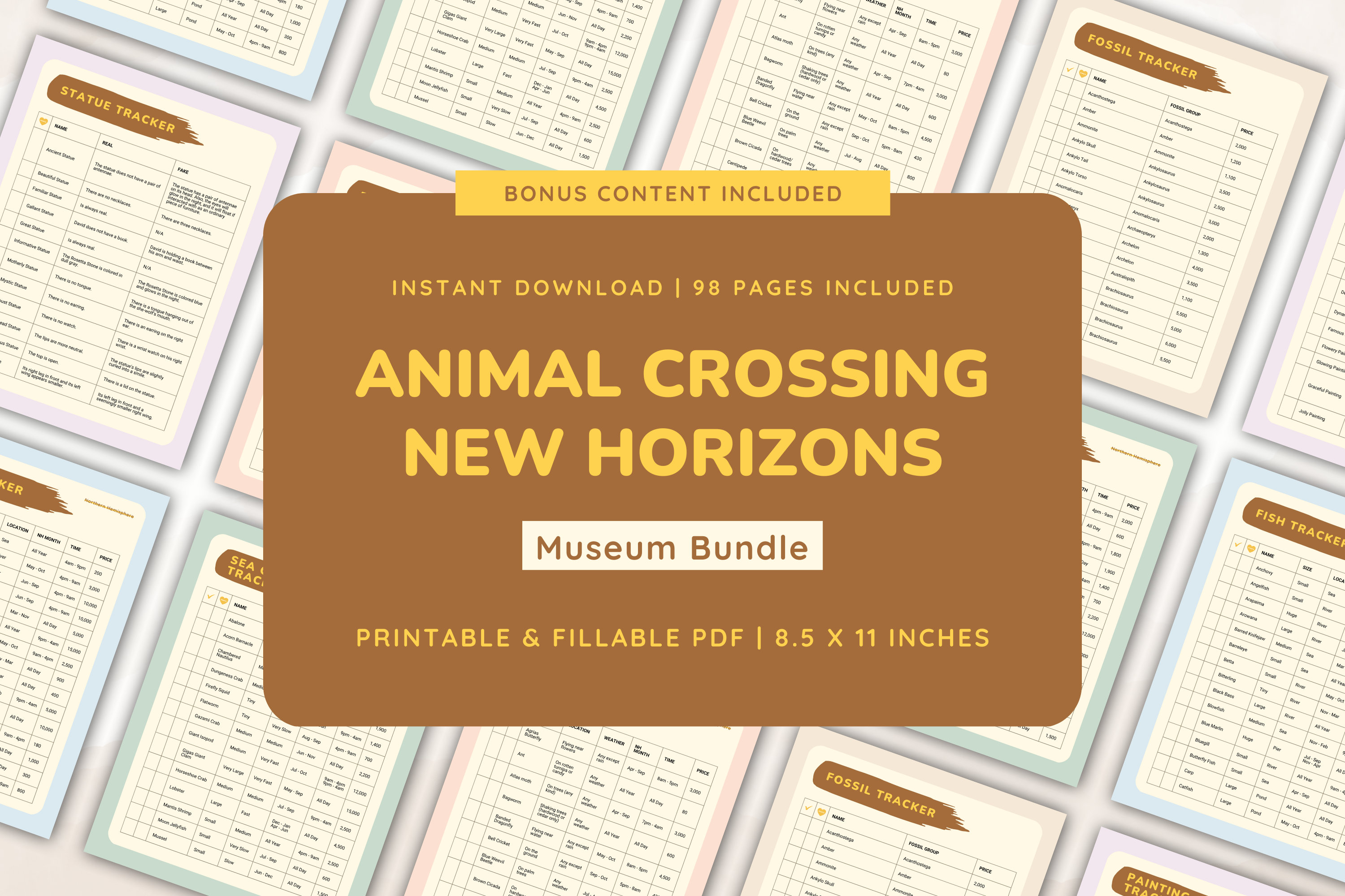 ACNH Museum Checklist Bundle Fish Sea Creatures Bug Fossil Art Modern ...