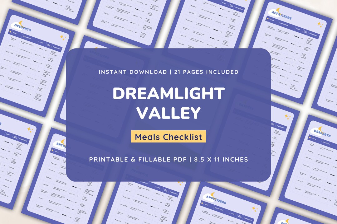 Dreamlight Valley Planner | Meals Checklist | Recipe Guide | Dreamlight ...
