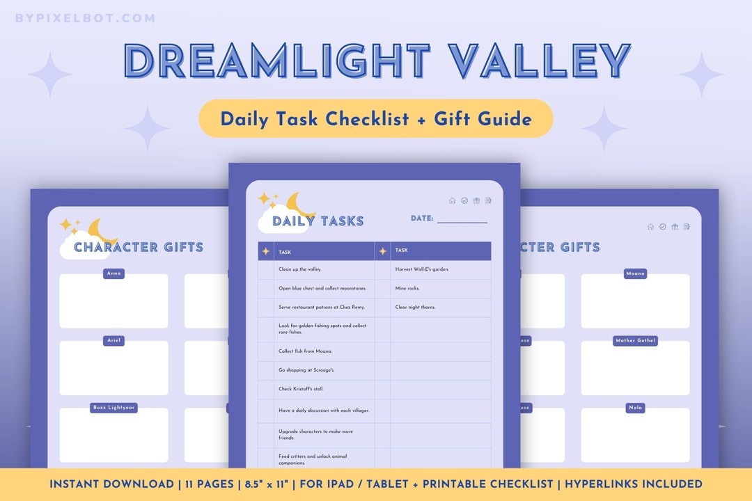 Dreamlight Valley Planner | Daily Task Checklist + Character Gift Guide ...
