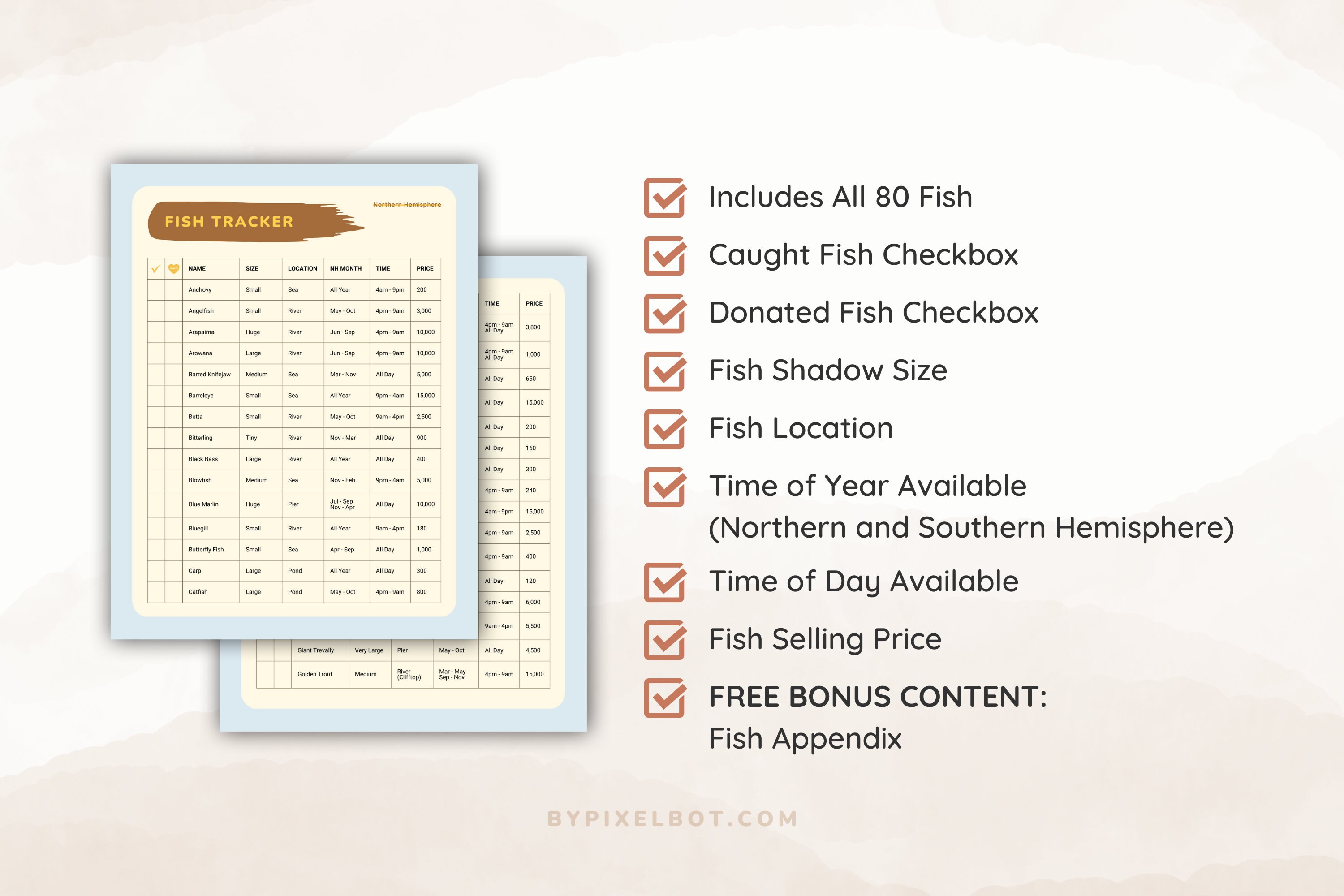 ACNH Museum Checklist Bundle | Fish | Sea Creatures | Bug | Fossil ...