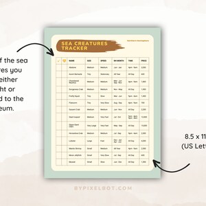 ACNH Sea Creatures Checklist + Catch Guide | Tracker | Modern Animal ...