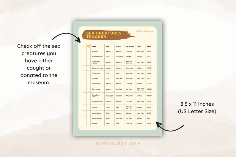 ACNH Sea Creatures Checklist + Catch Guide | Tracker | Modern Animal ...