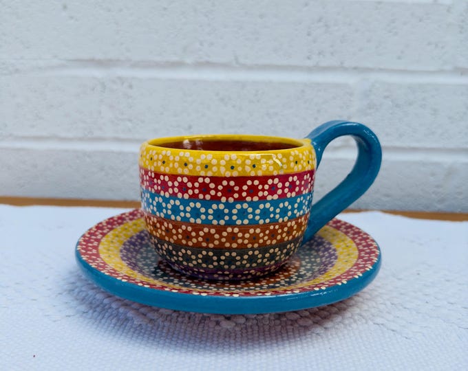 Capula Mexican Clay Mug and Saucer, Michoacan Pottery Mug and Saucer - Etsy