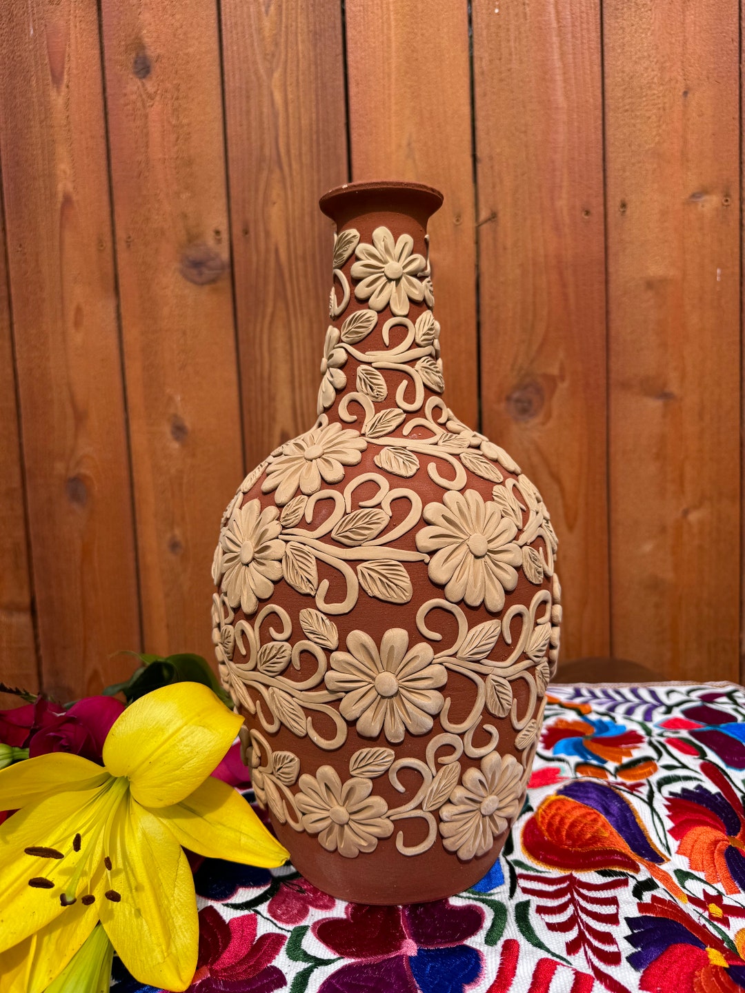 Barro Bordado Oaxaca Embroidered Clay Vase - Etsy