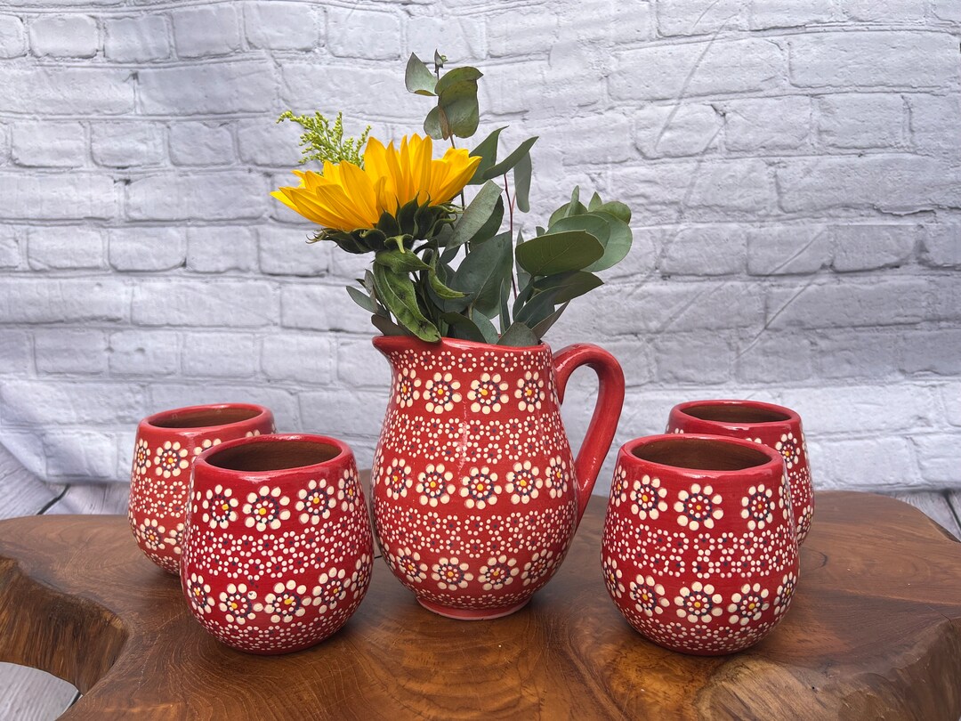 Capula Mexican Clay Pitcher Set, Mexican Pottery Pitcher Set - Etsy