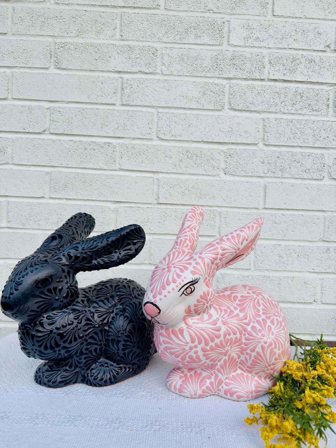 Pink Talavera Rabbit Bunny Sitting Mexican Pottery, Black Talavera - Etsy