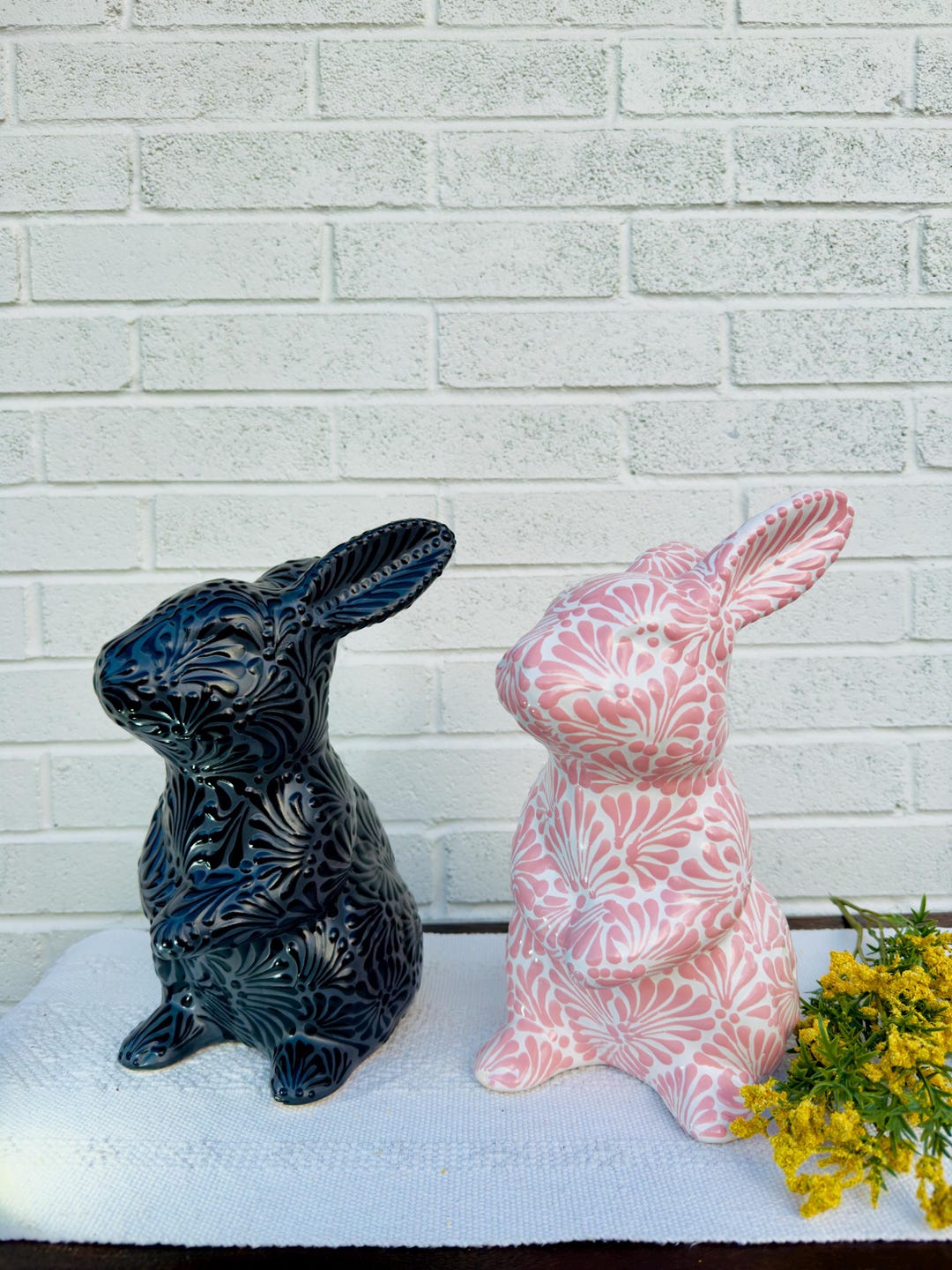 Pink Talavera Rabbit Bunny Standing Mexican Pottery, Black Talavera - Etsy