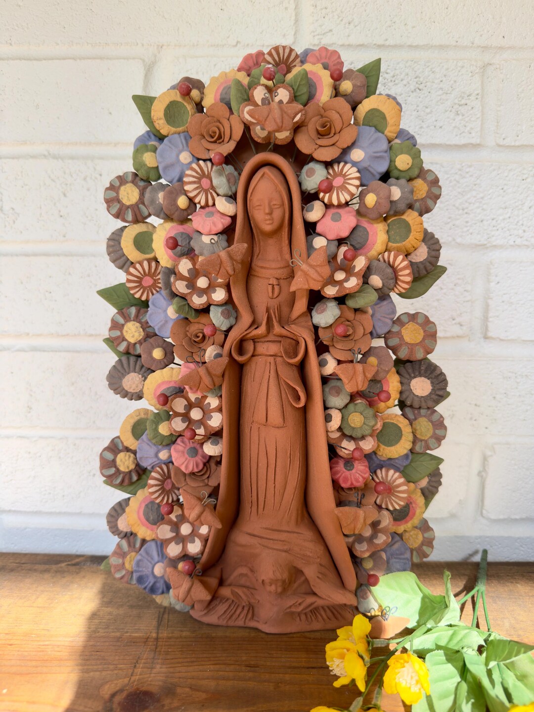 Clay Virgin of Guadalupe, Our Lady of Guadalupe Clay Sculpture, Virgin ...