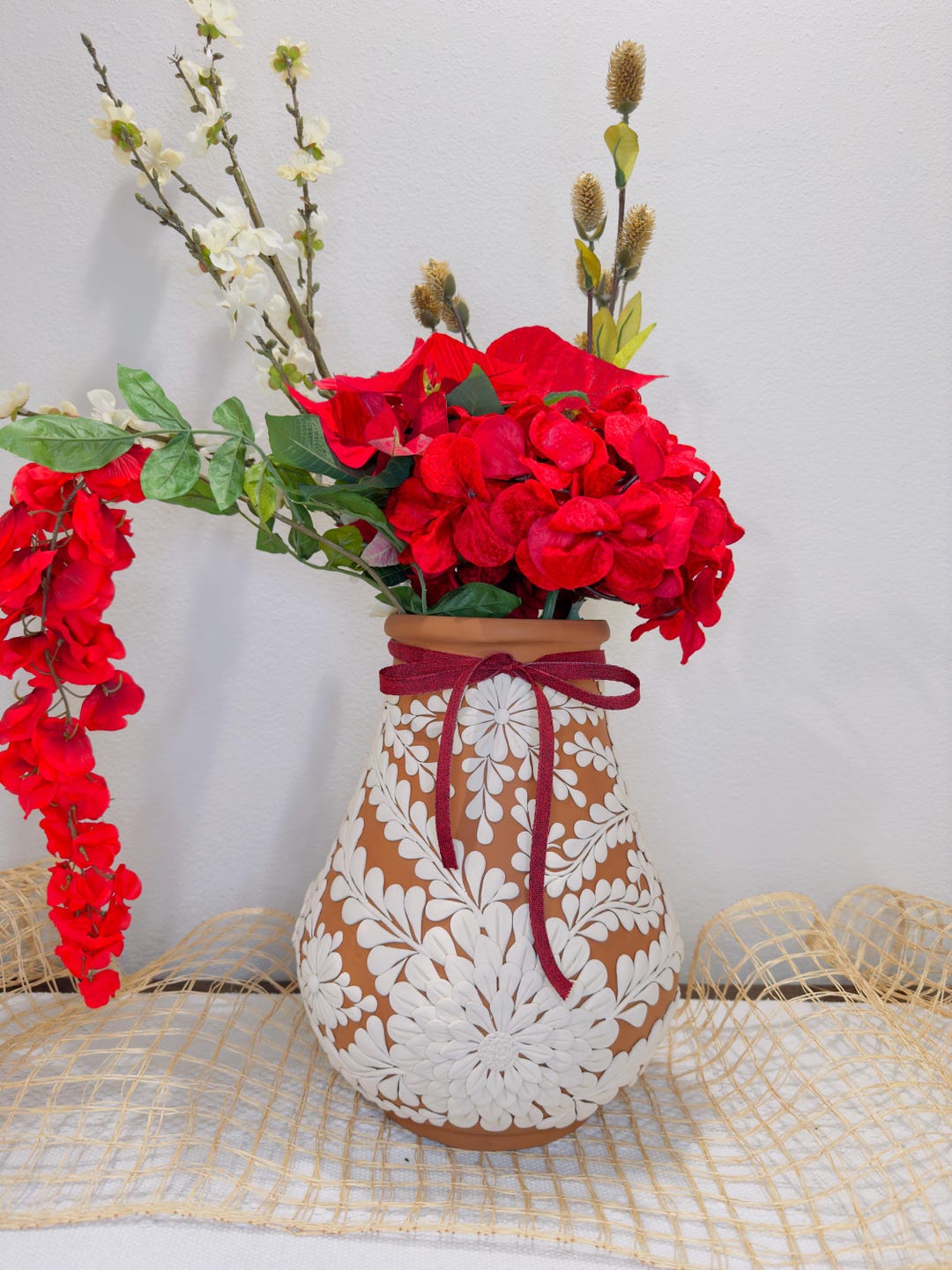 Michoacan Embroidered Clay Vase, Mexican Clay Vases - Etsy