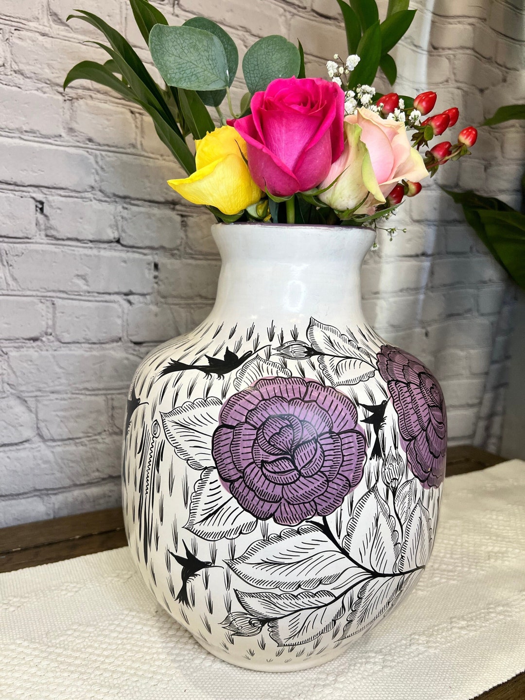 Michoacan Mexican Clay Vase, Mexican Handpainted Pottery Vase - Etsy