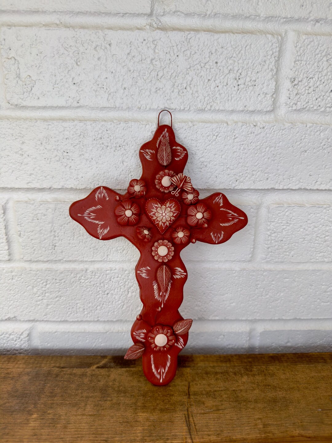 Sagrado Corazon Barro Cross, Mexican Clay Cruz, Cruz De Barro - Etsy