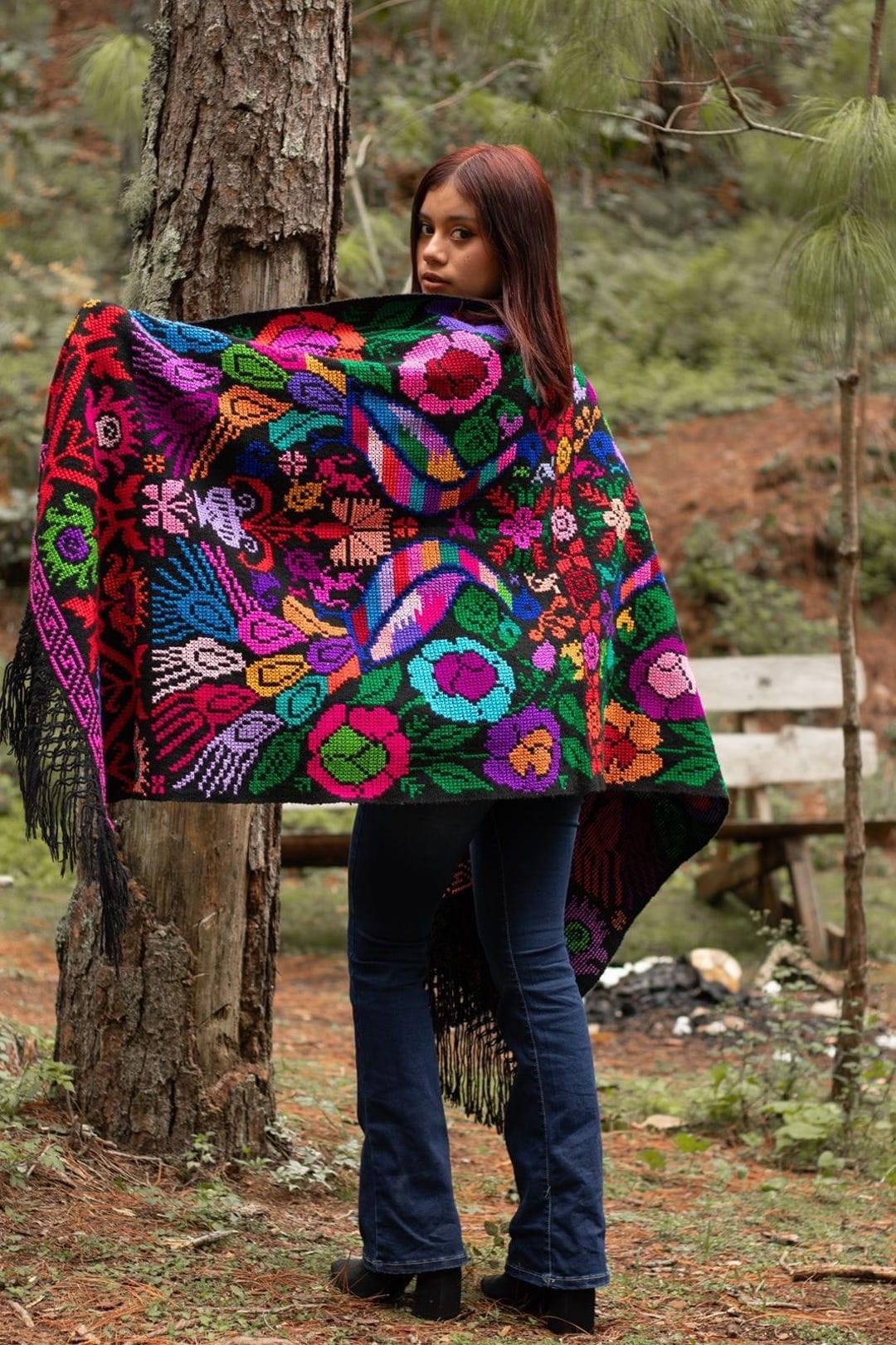 Embroidered Mexican Rebozo Shawl, Artisan Collective Chiapas - Etsy