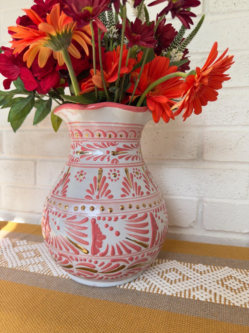 Original Talavera Flower Vase: Puebla Pottery With Gold Tones - Etsy