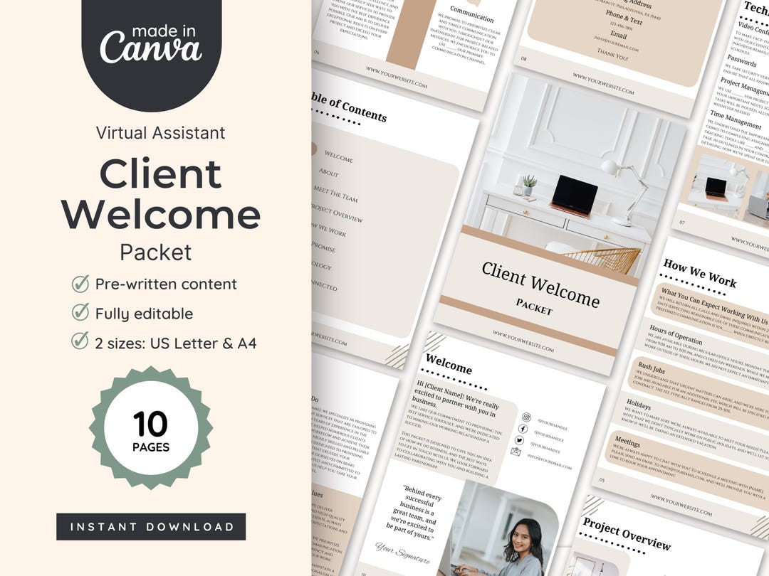 Virtual Assistant Client Welcome Packet: Editable Canva Template ...
