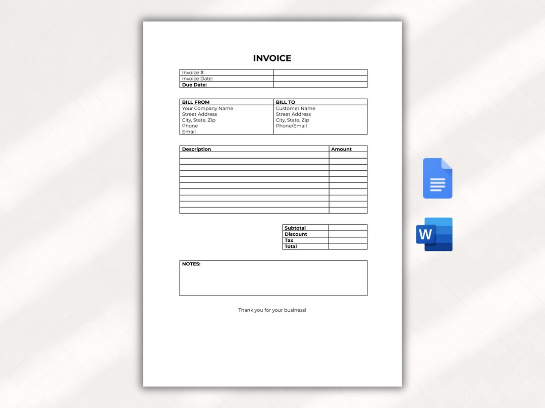 Editable Invoice Template: Small Business Billing (word + Google Docs ...