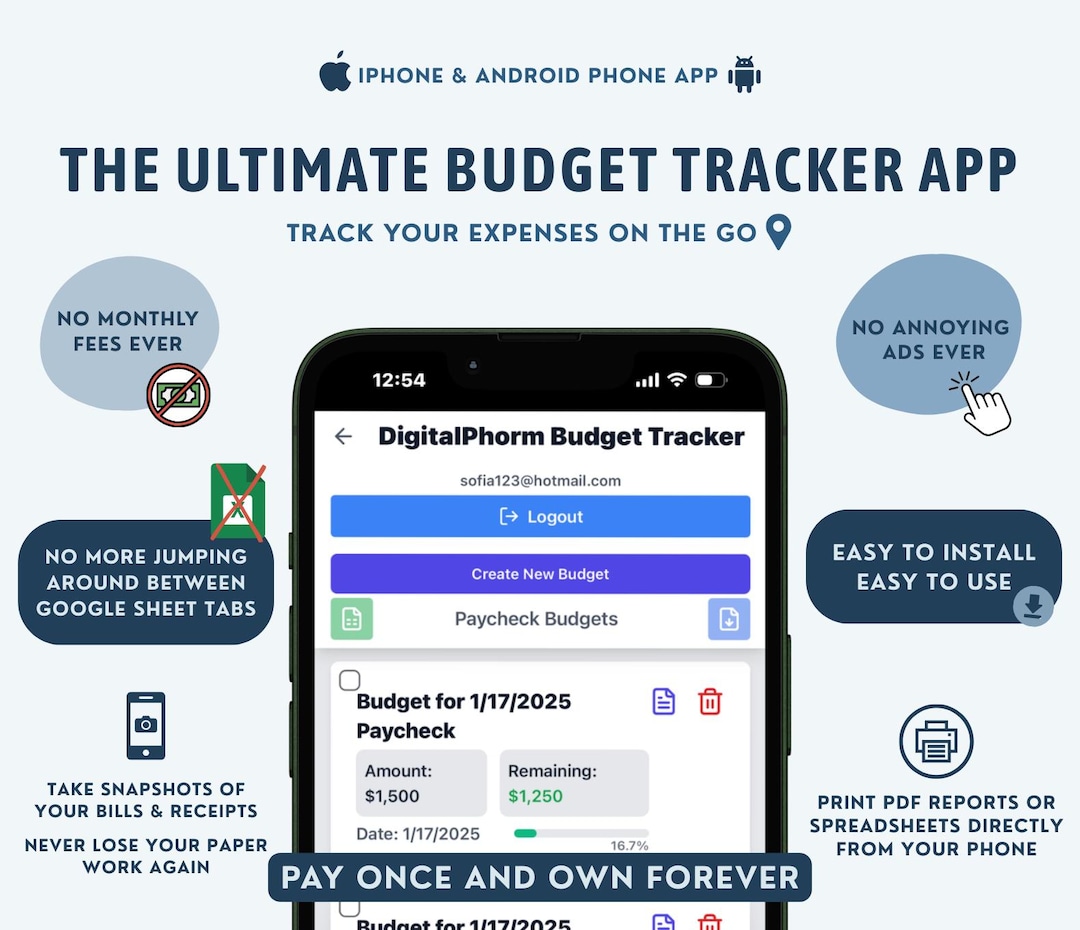 Phone App Budget Planner Printable Budget-by-paycheck Spending Tracker ...