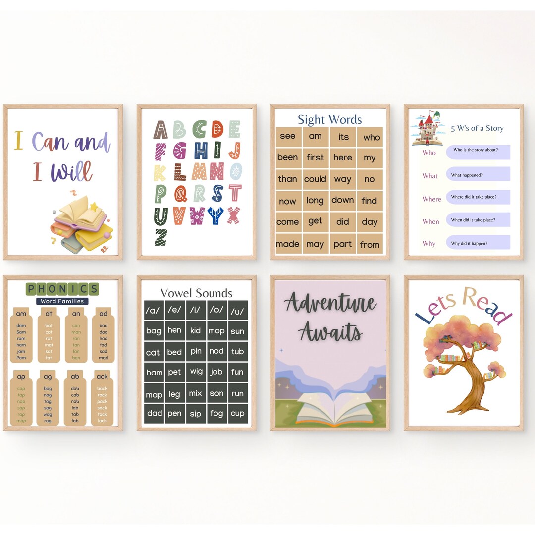 Learning to Read Set of 8 Educational Prints, Lets Read Sign, I Can and ...