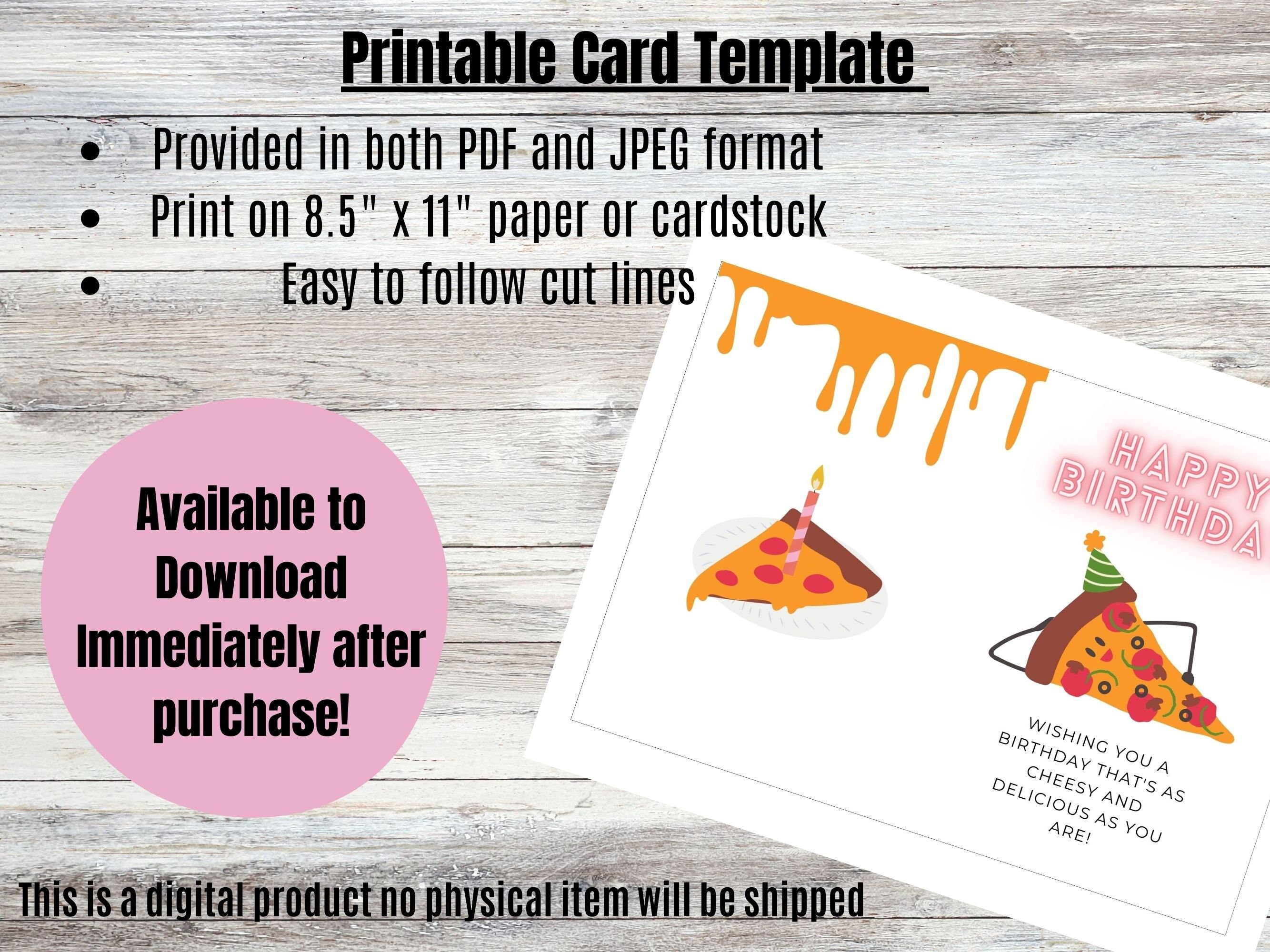 Printable Pizza Birthday Card- Digital Birthday Card- Instant Download ...