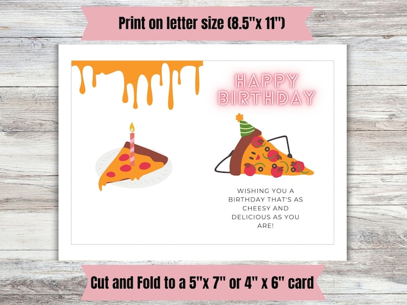 Printable Pizza Birthday Card- Digital Birthday Card- Instant Download ...