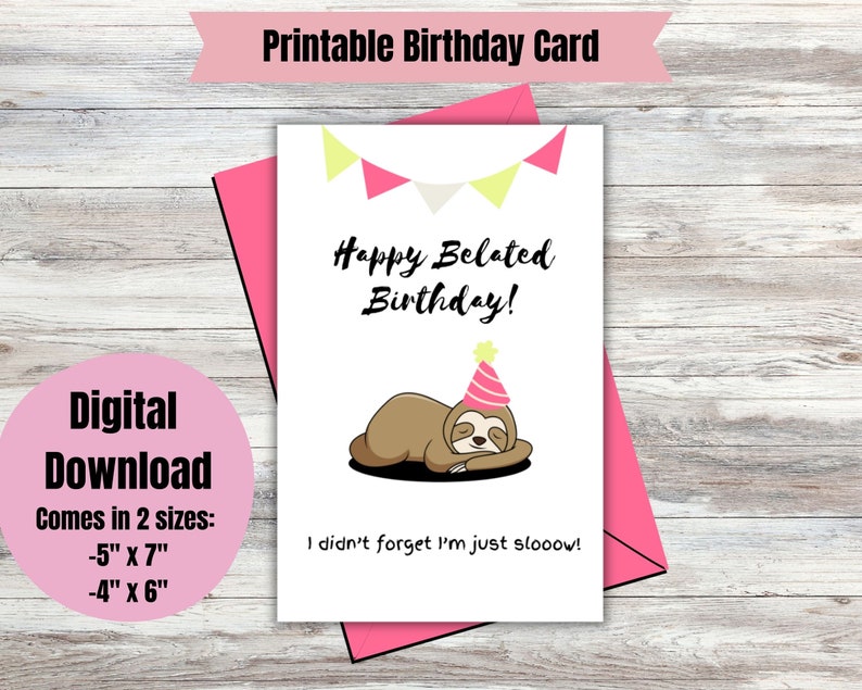 Printable Sloth Birthday Card- Digital Birthday Card- Instant Download ...