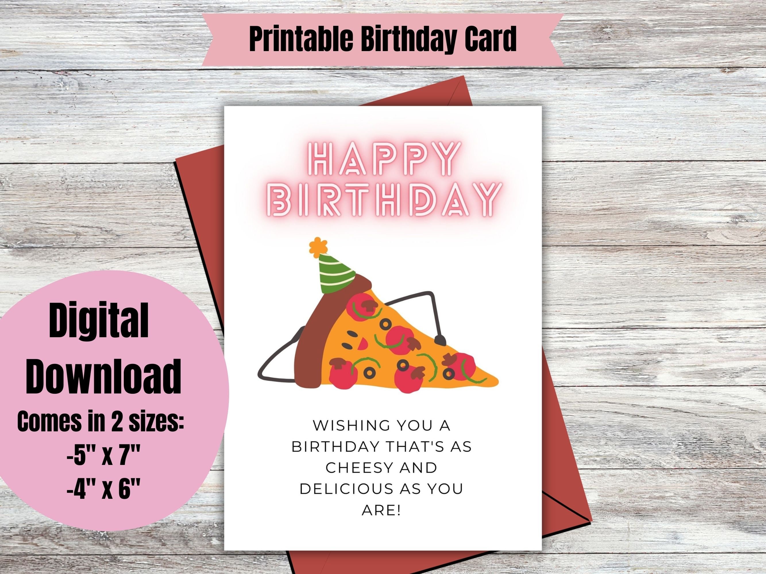 Printable Pizza Birthday Card- Digital Birthday Card- Instant Download ...