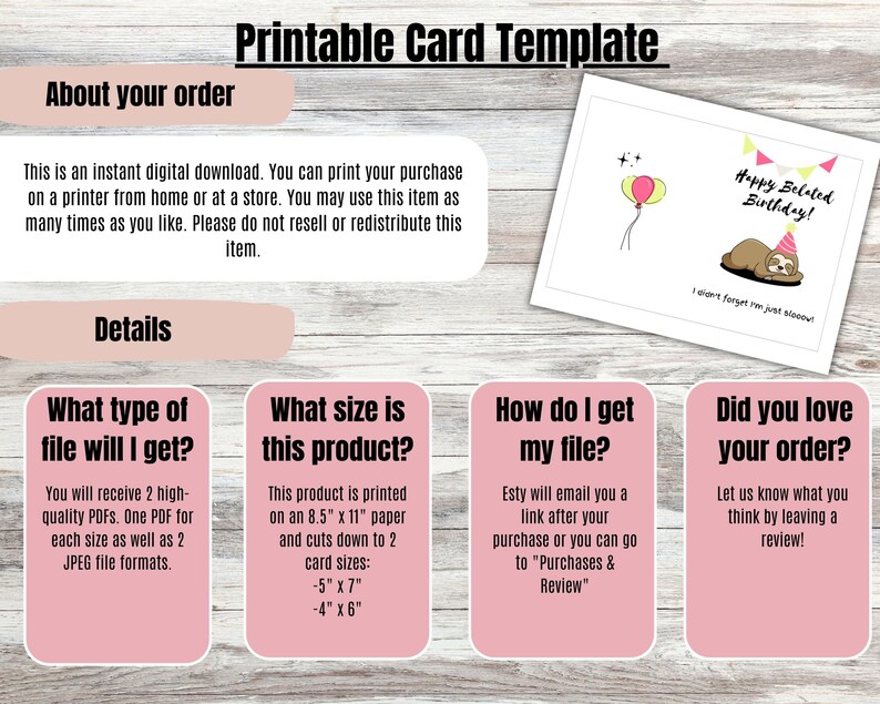 Printable Sloth Birthday Card- Digital Birthday Card- Instant Download ...