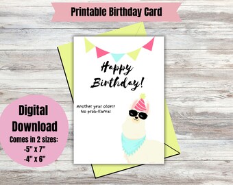 Printable Llama Happy Birthday Card Digital Download - Etsy