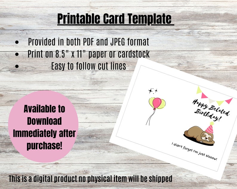Printable Sloth Birthday Card- Digital Birthday Card- Instant Download ...