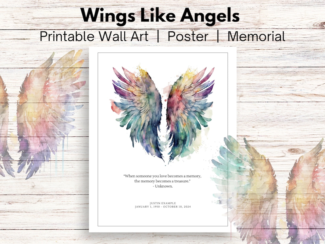 Wings Like Angels Memorial Wall Art – Printable Memorial Poster ...